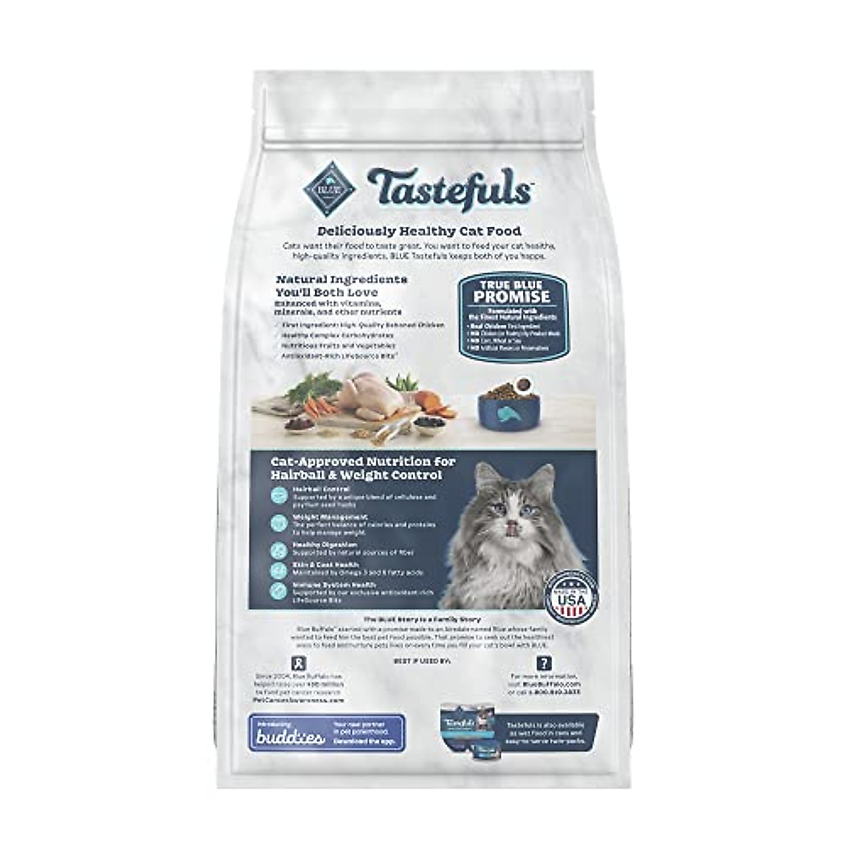 Blue Buffalo Tastefuls Weight & Hairball Control Natural Adult Dry Cat Food, Chicken, 7lb bag