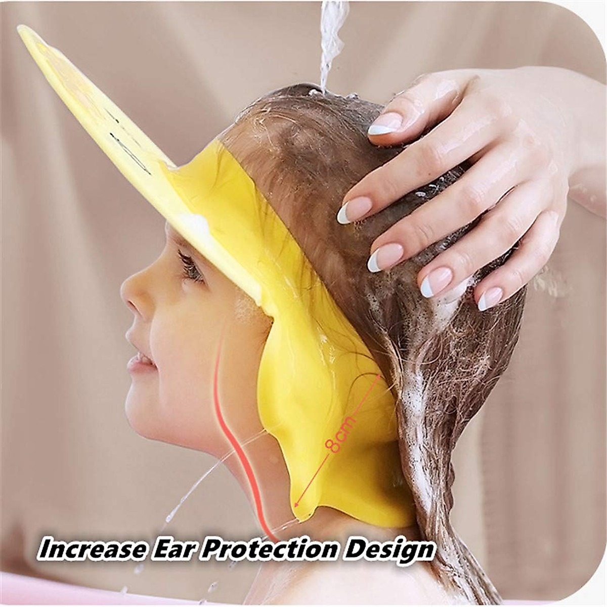 chislim Baby Shower Shampoo Cap,Adjustable Safety Bath Visor Waterproof Hair Washing Bathing Hat with Ear Protection for Toddler, Baby, Kids (Yellow)