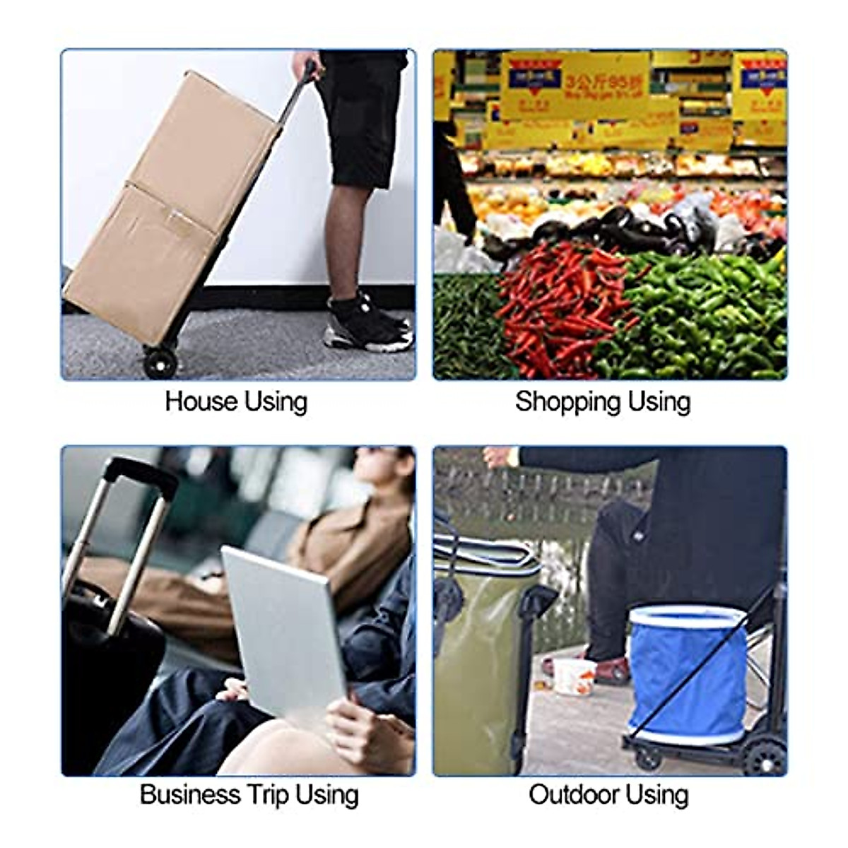 110 LBS Light weight Folding Hand Truck, Small Cart with 2 Wheels Portable Dolly for Moving Collapsible Luggage Cart with Bag and 2 Elastic Ropes Utility Cart Push Cart for travel Shopping Home Office