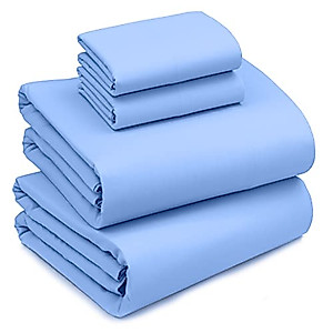 RUVANTI 100% Cotton Sheets for Queen Size Bed - Crispy Cooling Percale Sheets - Breathable & Durable Queen Sheet Set - 16 Inches Deep Pocket Queen Size Sheets - Blue - 4 Pieces