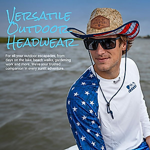 New Handwoven Premium Straw Cowboy Hat for UV Sun Protection | Adjustable Drawstring, Universal Size | Ideal for Beach, Fishing, Outdoor Camping Activities (American Flag)