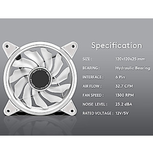 EZDIY-FAB White Moonlight 120mm RGB Case Fan with Fan Hub X and Remote,Motherboard Aura SYNC,Speed Control, ARGB Fan for PC , Desktop Case-6 Pack