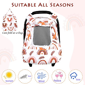 Pea Pod Baby Car Seat Cover Girls, Infant Rainbow Car Seat Covers Canopy for Newborn,2 Layers Windows of Breathable Mesh/Fabric, Lightweight Polyester/Minky Dot Backing, Snug Fit Most Baby Car Seat