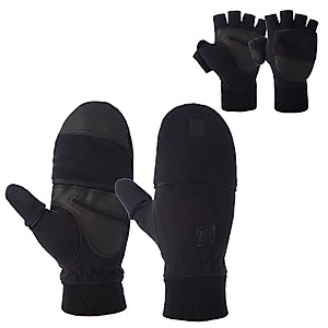 MINIDUO Outdoor Gloves Convertible Mittens Flip Fleece Fingerless Gloves [Windproof] for Men&Women Fishing, Cycling, Running in Cold Weather-L