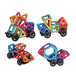 Dreambuilder Toy 162 Pieces 2nd Generation Magnetic Tiles Magnet Building Blocks with car Set and Educational Cards, Super Large Building Blocks Game Set