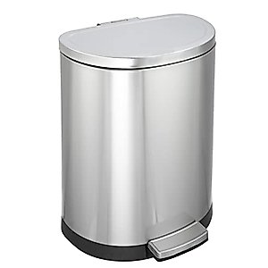 SIMPLYKLEEN Kleen-Fit 11.8-Gallon Semi-Round Hands-Free Kitchen Stainless Steel Trash Can with Lid. Great for Dorms, Kitchen, Bathroom, or Office.