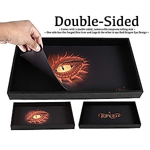 Forged Dice Co. Dice Tray 14" - Reversible Dice Rolling Mat - Compatible with Board Games and Tabletop RPGs Like Dungeons and Dragons Pathfinder Roleplaying Games - Red Dragon Eye