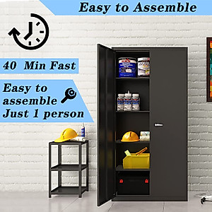 GREATMEET Metal Storage Cabinet with 4 Adjustable Shelves and Locking Doors, Tall Metal Utility Storage Cabinet, 72" H Locking Steel Storage Cabinet for Office,Pantry,Garage, Black
