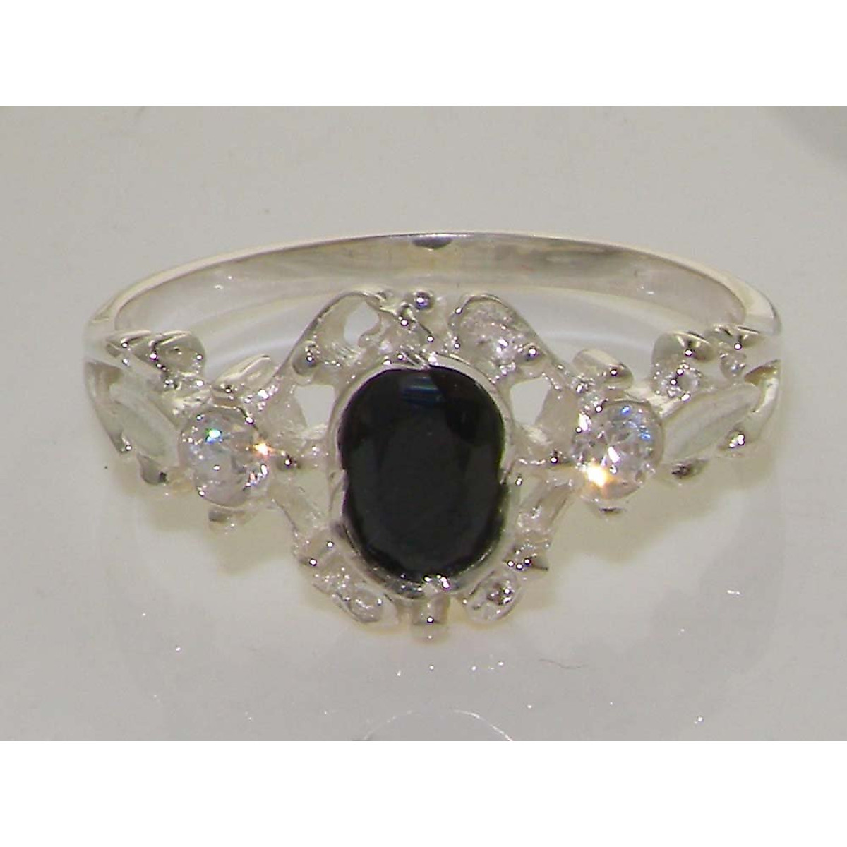 925 Sterling Silver Cubic Zirconia and Natural Sapphire Womens Trilogy Ring - Size 9.75