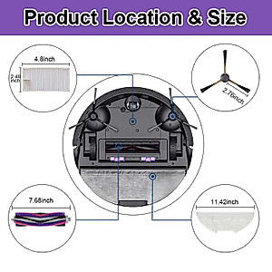E10s Replacement Parts Accessories Compatible with Eureka E10s Robot Vacuum Cleaner, Including 1 Main Brush, 2 Hepa Filters, 2 Mop Pads, 2 Edge-Sweeping Brushes (11Pc)