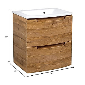Sample of Cabinet Finish | Modern Wall-Mount Bathroom Vanity with Washbasin | Delux Teak Natural Collection | Non-Toxic Fire-Resistant MDF-No Mirror Included