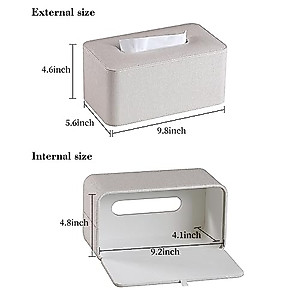 MEIBOOCH PU Leather Tissue Box Cover with Magnetic Closure, Square Tissue Box Holder with Rounded Edges Design (Beige, Rectangular)