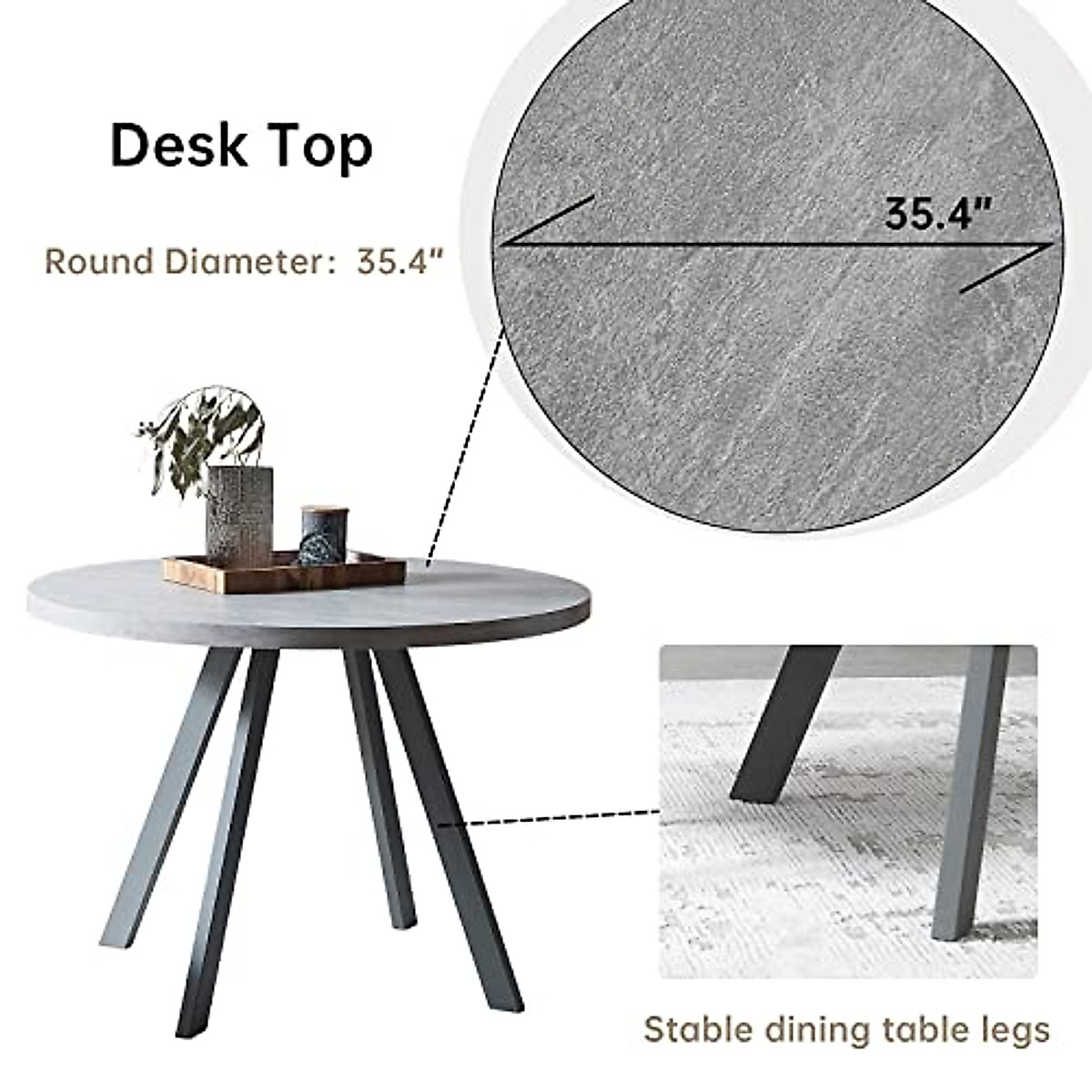 Zerifevni Round Dining Table Set, Mid Century Modern Round Dining Table 35 INCH, Leisure Coffee Table, Saving Space (X-Brown)