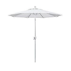 California Umbrella 7.5' Round Aluminum Market Umbrella, Crank Lift, Push Button Tilt, White Pole, White Olefin