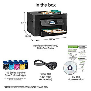 Epson WorkForce Pro WF-3720 Wireless All-in-One Color Inkjet Printer, Copier, Scanner with Wi-Fi Direct, Amazon Dash Replenishment Ready
