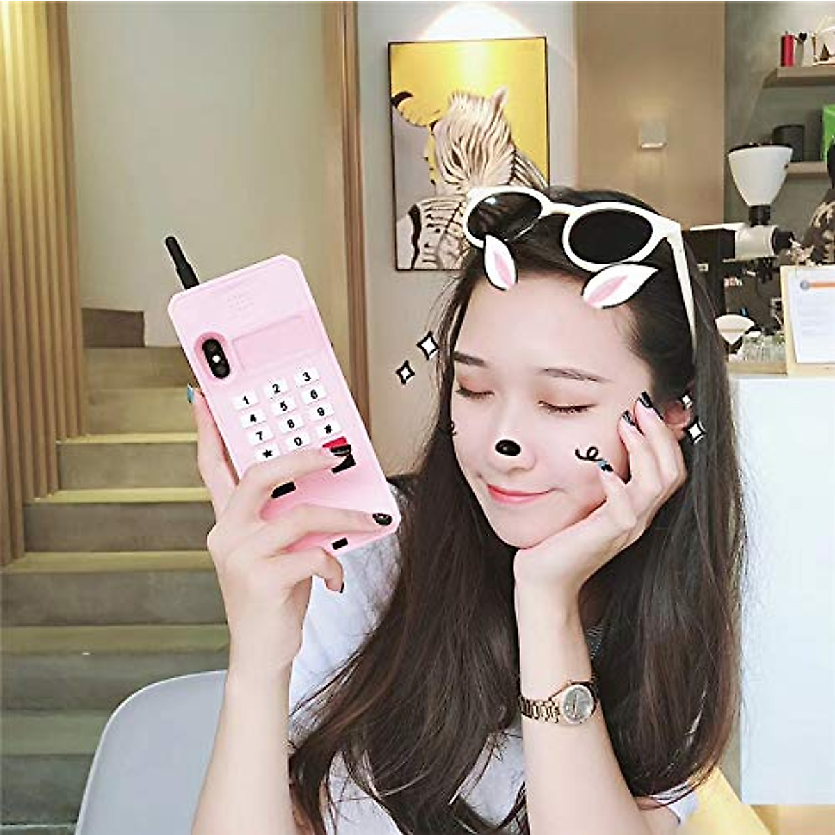 UnnFiko 3D Silicone Case Compatible with iPhone 14 Pro Max, Retro Classic Creative Soft Rubber Bumper Cover Cool Fun Thick Protective Stand Case (Retro Cellphone Pink, iPhone 14 Pro Max)