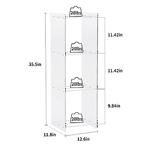 solaround Acrylic Narrow Bookcase Skinny Bookshelf Modern Display Storage Organizer for Living Room Office Bathroom (Clear, 3 Tier)