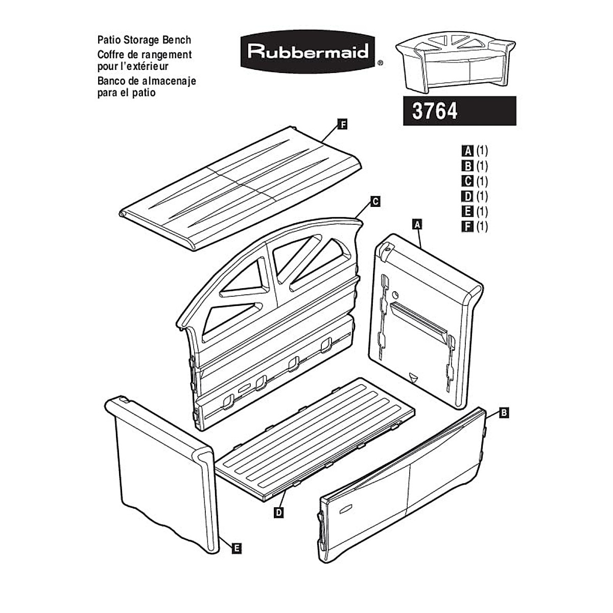 Rubbermaid Resin Weather Resistant Deck Box Bench, 4' L x 2'1" W x 3' H, Olive/Sandstone, Storage for Garden/Pool Accessories/Cushions, Indoor/Outdoor Home Organization Bin