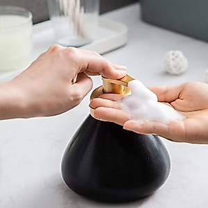 Lareina Foam Hand Soap Dispenser - 16 oz Bathroom Lotion Hand Pump Dispenser, Ceramic Foaming Soap Dispenser with Gold Removable Pump for Kitchen Hand Wash Dispenser, Black