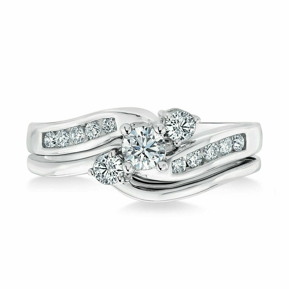 14K White Gold Over Round Cut White Diamond 925 Sterling Silver Diamond Wedding Engagement Bridal Ring Set for Women's