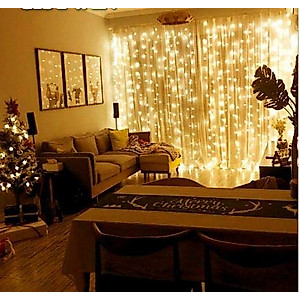 JMTGNSEP Curtain Light with 8 Modes Control Decoration for Window Home Patio Garden Christmas Indoor Outdoor Decoration, USB Operated, IP64Waterproof, (7.8ft X 5.9ft) (Warm White)