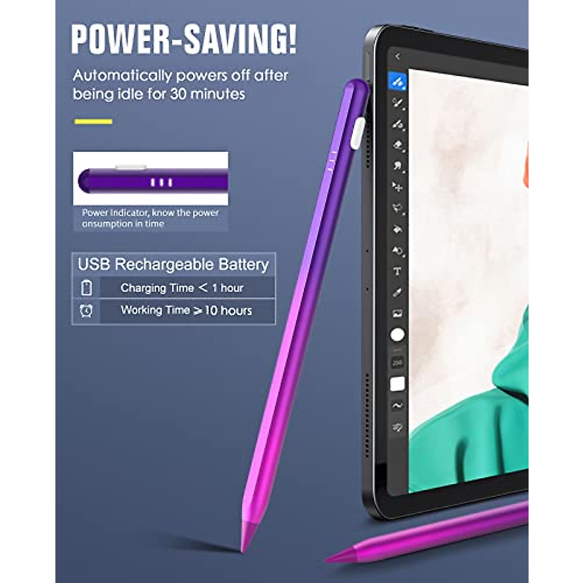 TiMOVO Stylus Pen for Apple iPad Pencil 10/9/8/7/6th Generation,iPad Air 5/4/3th Pencil 2nd Generation for 2018-2022 Apple iPad Pro 12.9/11,iPad Mini 6/5th Palm Rejection iPad Stylus,Gradient Purple