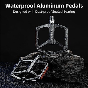 ROCKBROS Mountain Bike Pedals MTB Pedals with Reflective Strips Bicycle Flat Pedals Aluminum 9/16" Sealed Bearing Lightweight Platform for Road Mountain BMX MTB Bike
