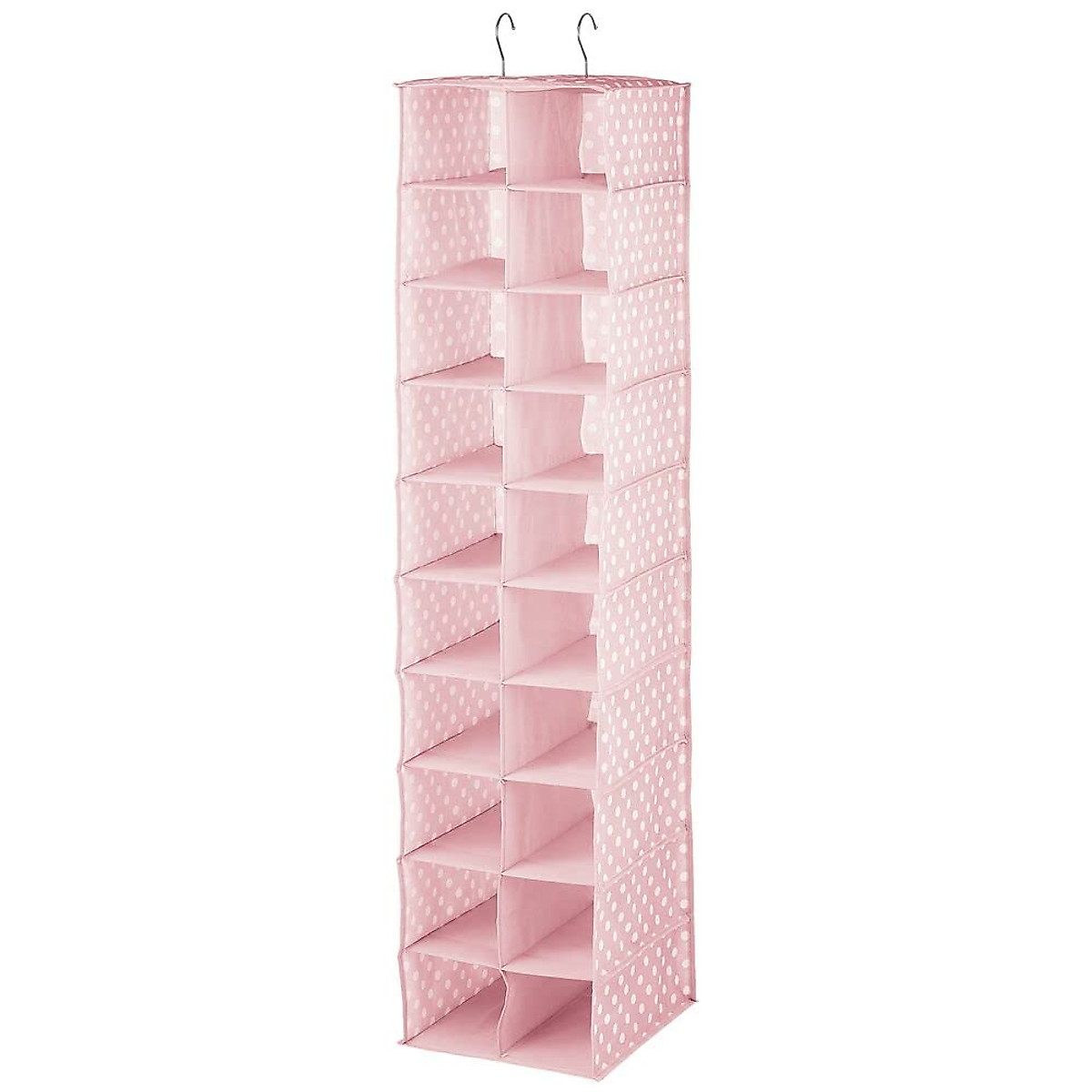 mDesign Soft Fabric Over Closet Rod Hanging Storage Organizer with 20 Shelves for Baby Room or Nursery - Tiered Hanging Organizers - Polka Dot Print - Pink/White