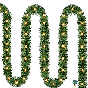 FUNPENY Christmas Decoration 15 FT Prelit Artificial Christmas Garland with 35L Mini String lights for Home Wedding Fireplace Party Christmas