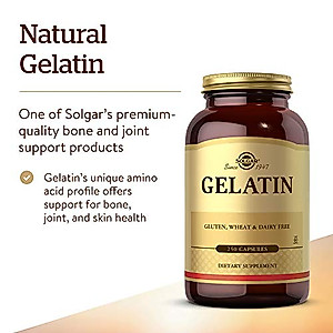 Solgar Gelatin 1680 mg, 250 Capsules - Natural Gelatin - Supports Bone, Joint & Skin Health - Gluten Free, Dairy Free - 83 Servings