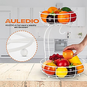 Auledio 2-Tier Fruit Vegetables Basket Bowl Storage With Banana Hanger,Pure White
