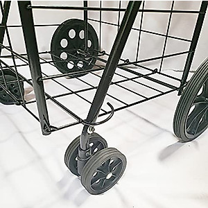 PrimeTrendz Jumbo Shopping/Laundry Folding Cart | Double Basket | Front Moving Swivel Wheels | Thicker Soft Sponge Handle | Color: Black