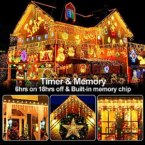 66ft Christmas Lights Outdoor Decorations 640 LED Long Xmas Curtain Fairy String Lights Plug in with Clear Wire 8 Modes Waterproof Memory Timer for Outside Holiday Wedding Party Decor-Warm White