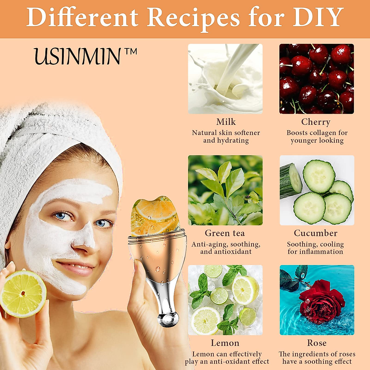 USINMIN Ice Face Roller,Ice Roller for Face and Eye Beauty Ice Facial Rollers Mold Facial Icing Massage Puffiness Relief Skin Care Tools for Brighten Lubricate Shrink Pores Remove Fine Lines