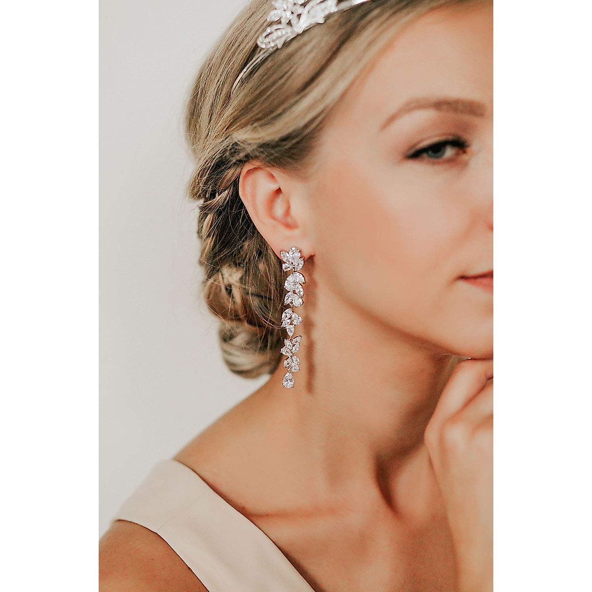 SWEETV Cubic Zirconia Bridal Earrings for Women Brides, Silver Crystal Chandelier Wedding Drop Earrings for Prom or Pageant