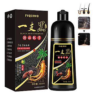 Fvquhvo Black Hair Color Shampoo for Gray Hair, Instant Black Hair Dye Shampoo 3 in 1, Long Lasting Black Hair Shampoo (16.9 Fl Oz, Black, Paraben Free, Ammonia Free, Sulfate Free, Semi permanent)