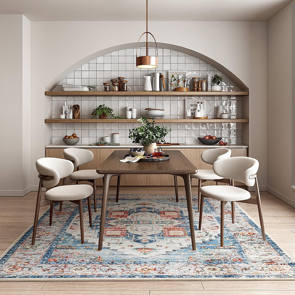 Washable Area Rugs 8x10 Large 8x10 Area Rugs Non Slip Rug Low Pile Area Rug Distressed Printed Carpet Soft Area Rug for Living Room Dinning Room Bedroom Playroom Indoor-Blue