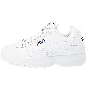 Fila Women's Disruptor II Premium Comfortable Sneakers, White/Navy/Red, 8.5
