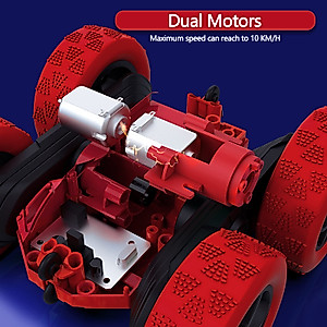 Hamdol Remote Control Car Double Sided 360°Rotating 4WD RC Cars with Headlights 2.4GHz Electric Race Stunt Toy Car Rechargeable Toy Cars for 6-12 Year Old Boys Girls BirthdayGift (Red)