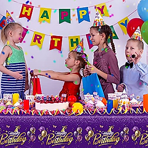 Happy Birthday Decorations-3pcs Birthday Tablecloth,Rectangle Plastic Disposable Birthday Table Covers Party Decoration for Men Women 90th 80th 70th 60th 50th 40th 30th Birthday (Purple)
