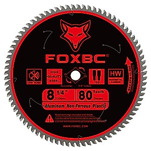 FOXBC 8-1/4 Inch Metal Cutting Table Saw Blade 80-Tooth TCG for Aluminum, Copper, Plastic, Brass, Fiberglass with 5/8-Inch Arbor