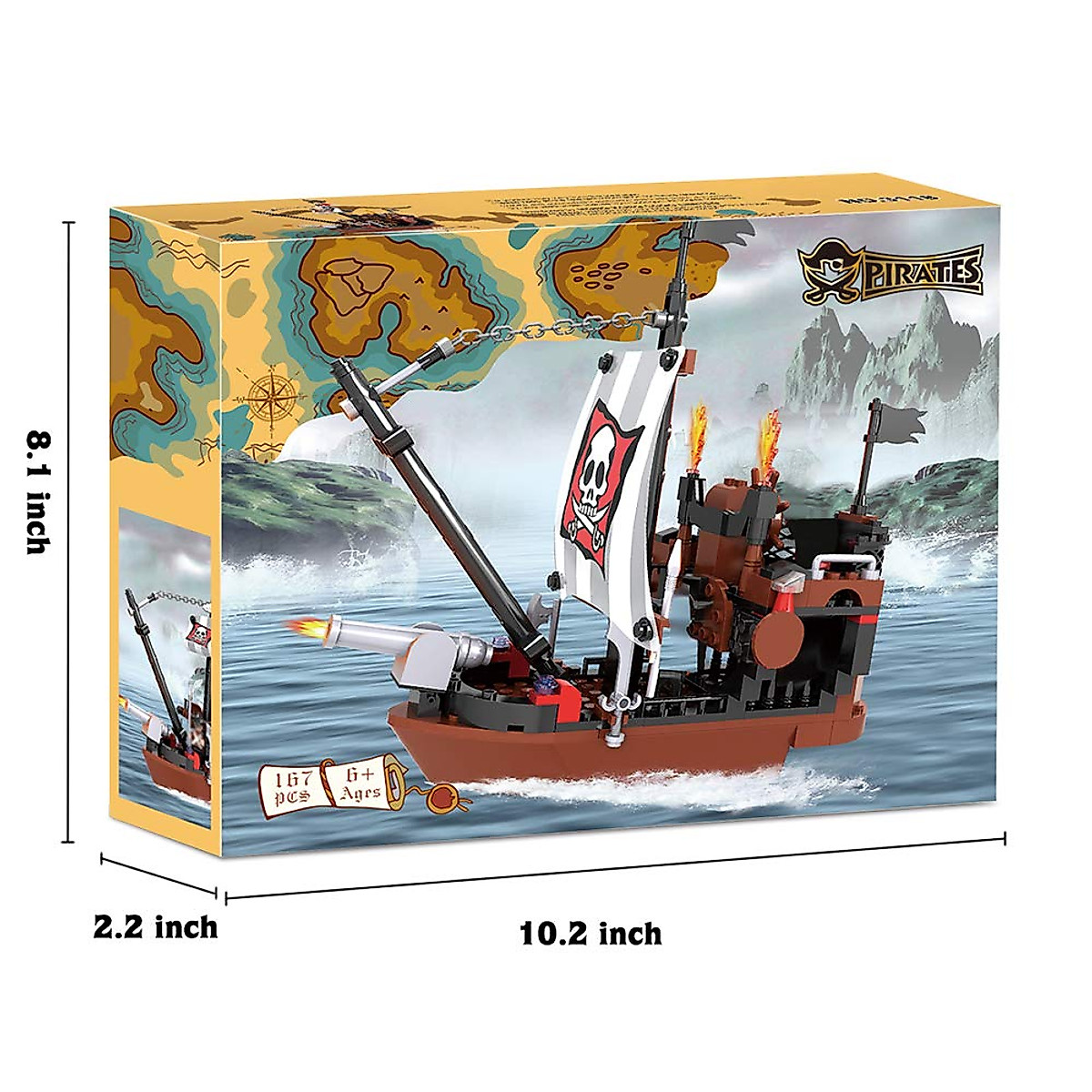 BRICK STORY Pirate Ship Building Blocks with 3 Mini Toy Figures, Boat and Ship Model Pirate Toys Building Kit Pirate Adventure Toys Sets Building Bricks Gifts for Boys Girls Age 6-12 and Up, 167pcs