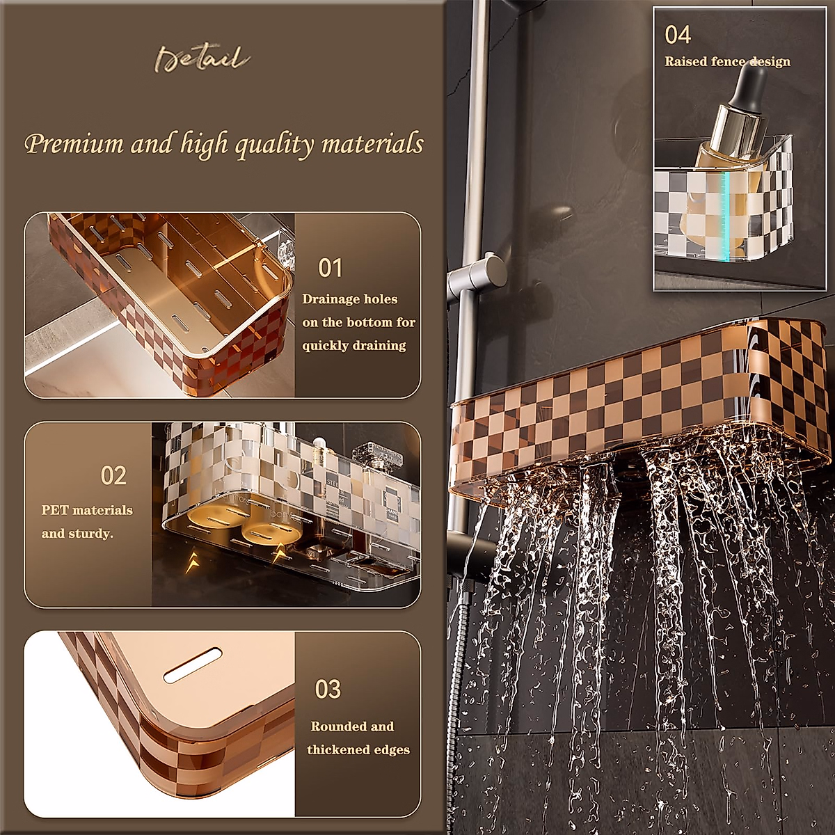 Lae Nuvole 2 Pack Suction Cup Shower Caddy Wall Mount Bathroom Organizers and Storage, Plastic Shower Caddy Adhesive Shower Organizer for Wall, Clear (Transparent)