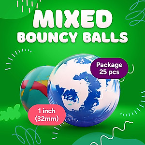 Bouncy Balls Assorted Bulk Toys Pack 25psc 1.26inch 32mm - Super Ball for Toddlers and Adults Party Favors Pinata Filler Goodie Bags Stuffers for Kids Treasure Box Toys for Classroom Carnival Prizes