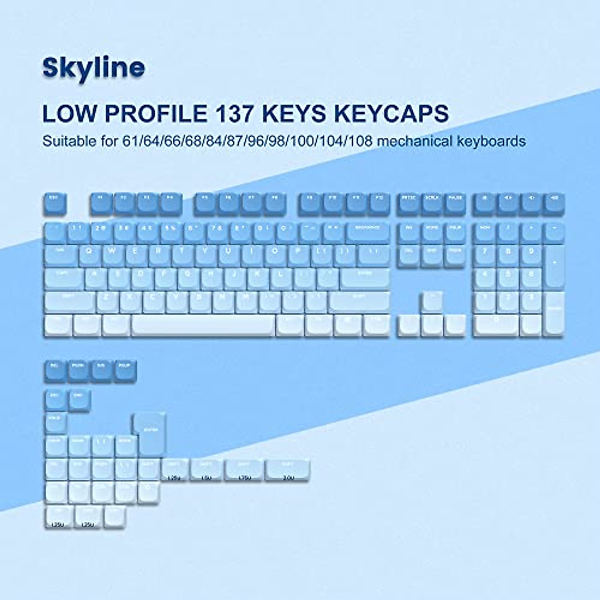 SDYZ XVX Low Profile Keycaps - Custom Keycaps, Gradient PBT Keycaps for 60% 65% 75% 100% Cherry Gateron MX Switches (Low Profile and Tradition Profile) Mechanical Keyboard, and More - Blue