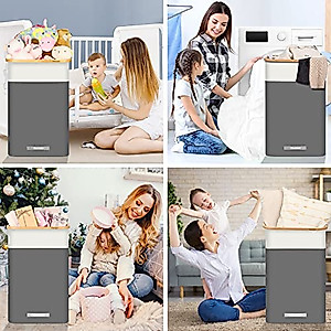 DAKCOS Laundry Basket with Bamboo Handles,80L Collapsible Laundry Hamper,Dirty Clothes Hamper for Bedroom, Bathroom,White-grey