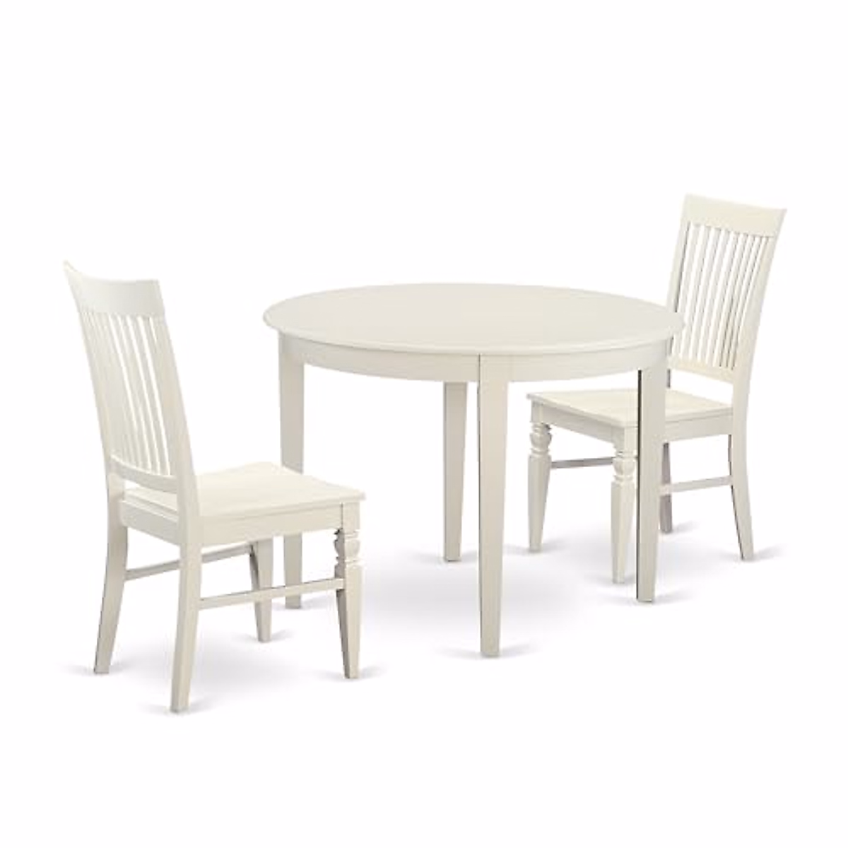 East West Furniture BOWE3-WHI-W 3 Piece Dining Table Set for Small Spaces Contains a Round Kitchen Table and 2 Dining Room Chairs, 42x42 Inch, Linen White