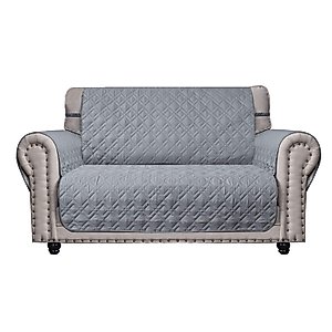 Ameritex Loveseat Cover Water-Resistant Quilted Furniture Protector with Back Nonslip Paws Slipcover for Dogs, Kids, Pets Loveseat Slipcover Stay in Place for Leather (54", Light Grey)