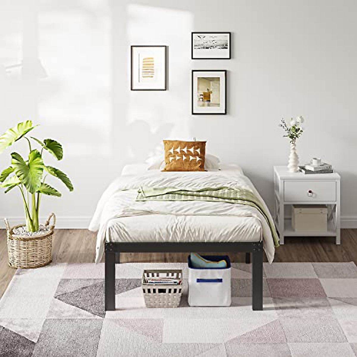 Gdduck 18 Inch Twin Bed Frame Metal Platform Bed Frame with Storage，Sturdy Steel Frame No Box Spring Needed,Black Frame Heavy Duty Noise-Free,Easy Assembly，Support up to 2500lbs