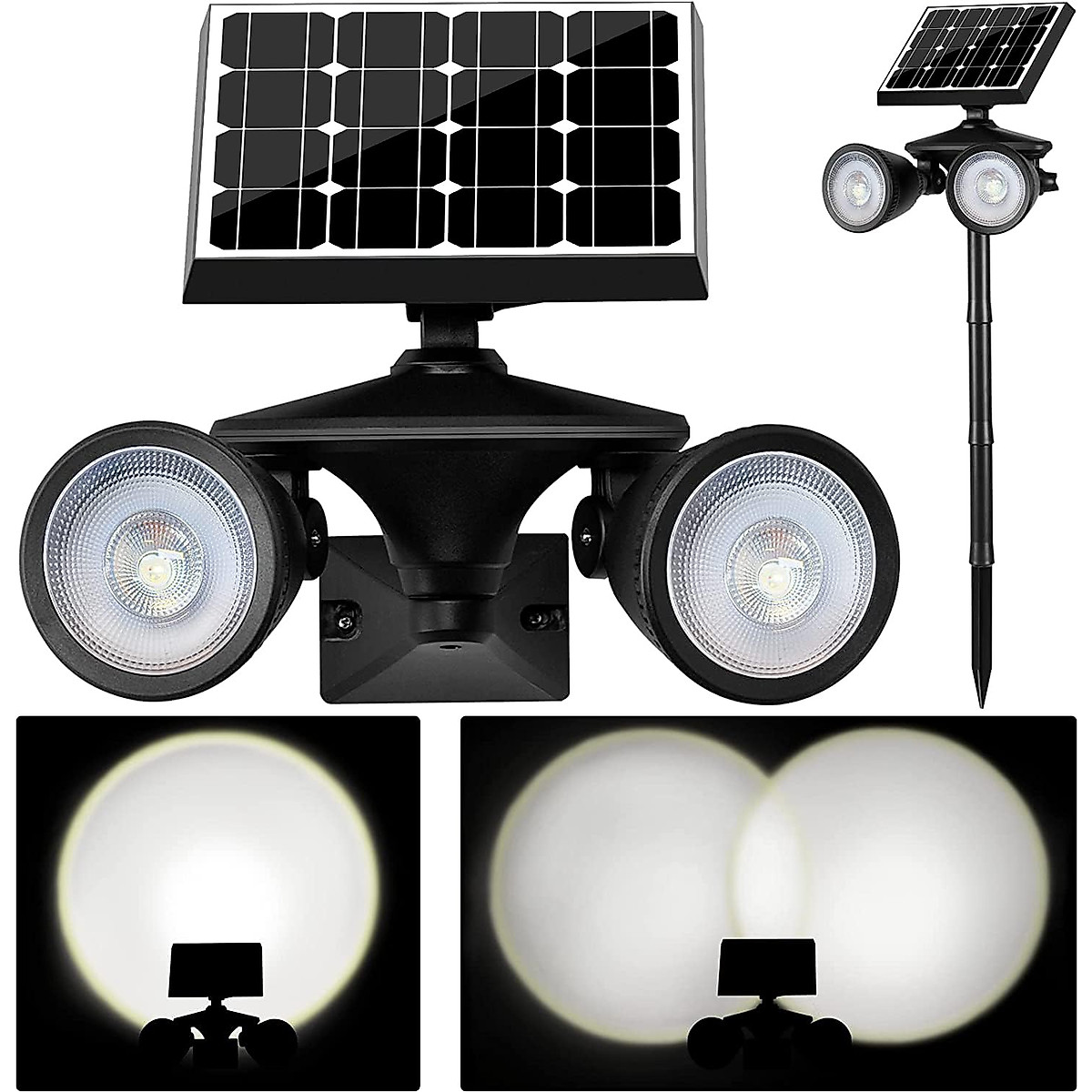 GUYULUX Always on Solar Spotlight Dusk to Dawn, Ultra Bright Patio Wall Light, 5000mAh Solar Focus Lights Outdoor, 210° Adjustable Solar Security Spot Lights Wall Mount&Stake Stand Waterproof, 1-Pack